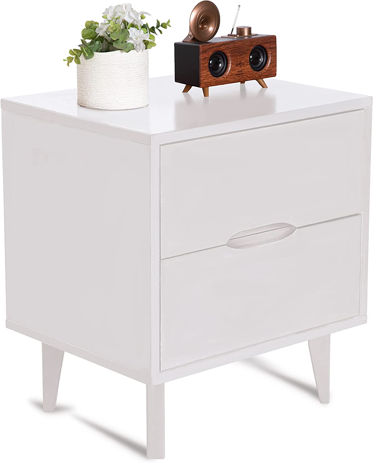 Mid Century Modern Grooved Handle Wood Nightstand Side Table Bedroom ...