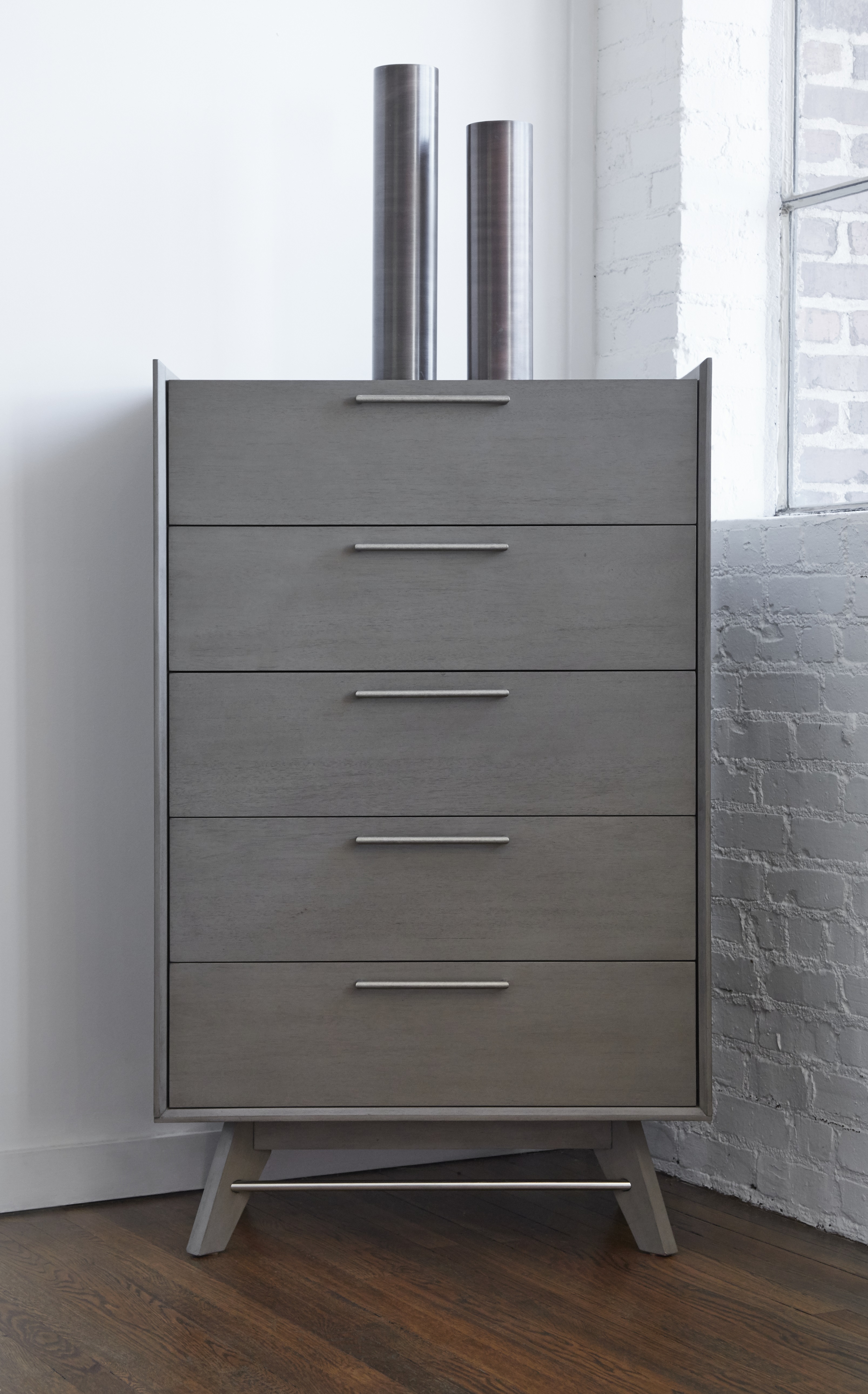 Mid-Century Modern Inspired Wood High Chest in Grey Finish - Walmart.com