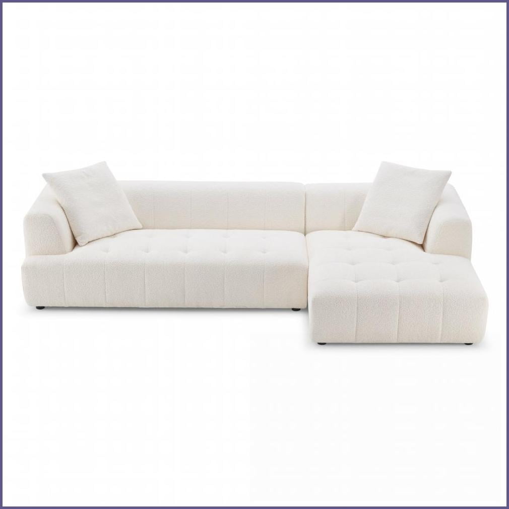 Mid-Century Modern Ivory Boucle Right Sectional Sofa | Cushion Back ...