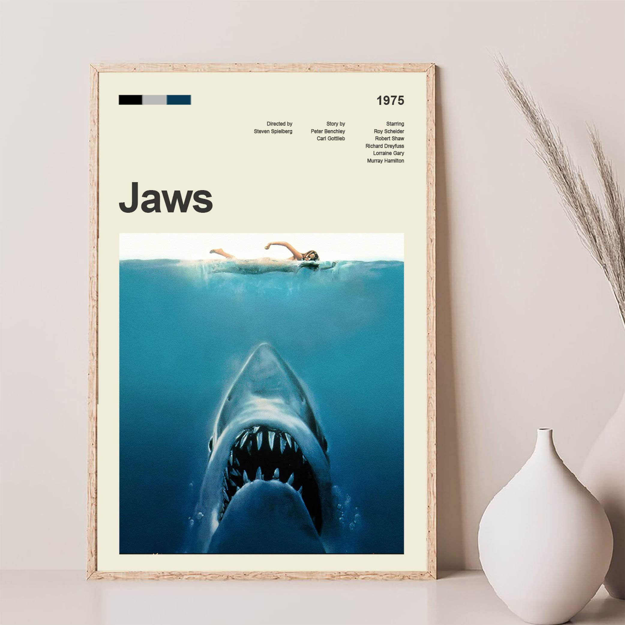 Mid Century Modern Jaws Movie Poster, Retro Movie Print, Modern Vintage ...