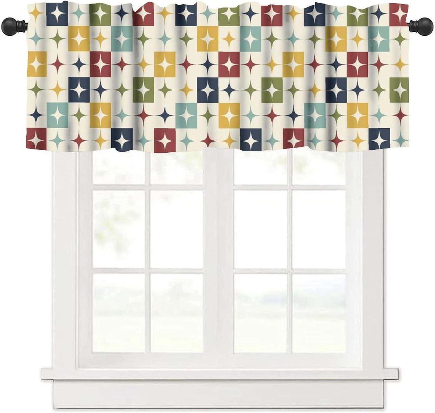 Mid Century Modern Kitchen Curtain Valance, Geometry Bohemian Retro ...