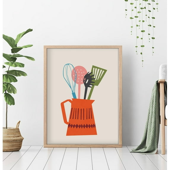 Mid Century Modern Kitchen Utensils Print, Boho Kitchen Art Home Decor ...