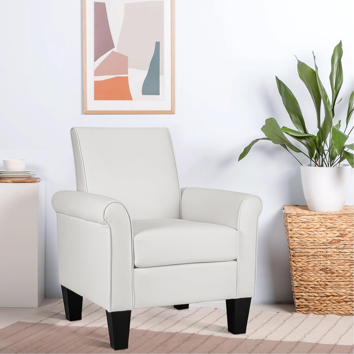 Mid Century Modern Leather Accent Chairs, Comfortable Overstuffed ...