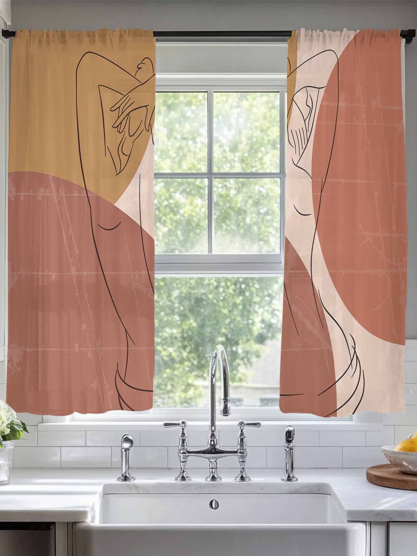 Mid Century Modern Line Minimalist Art Human Body Sheer Curtains 63 ...
