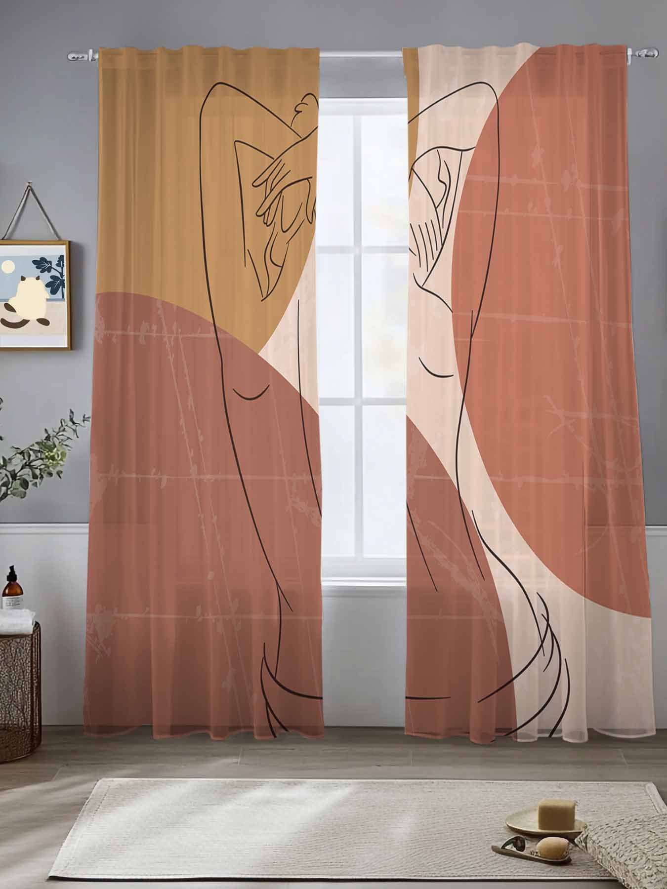 Mid Century Modern Line Minimalist Art Human Body Sheer Curtains 96 ...