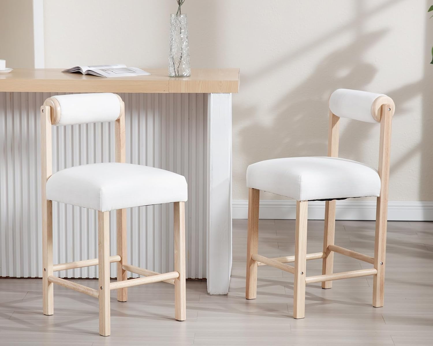 Mid Century Modern Linen Counter Height Bar Stools Set of 2, 26.5 ...