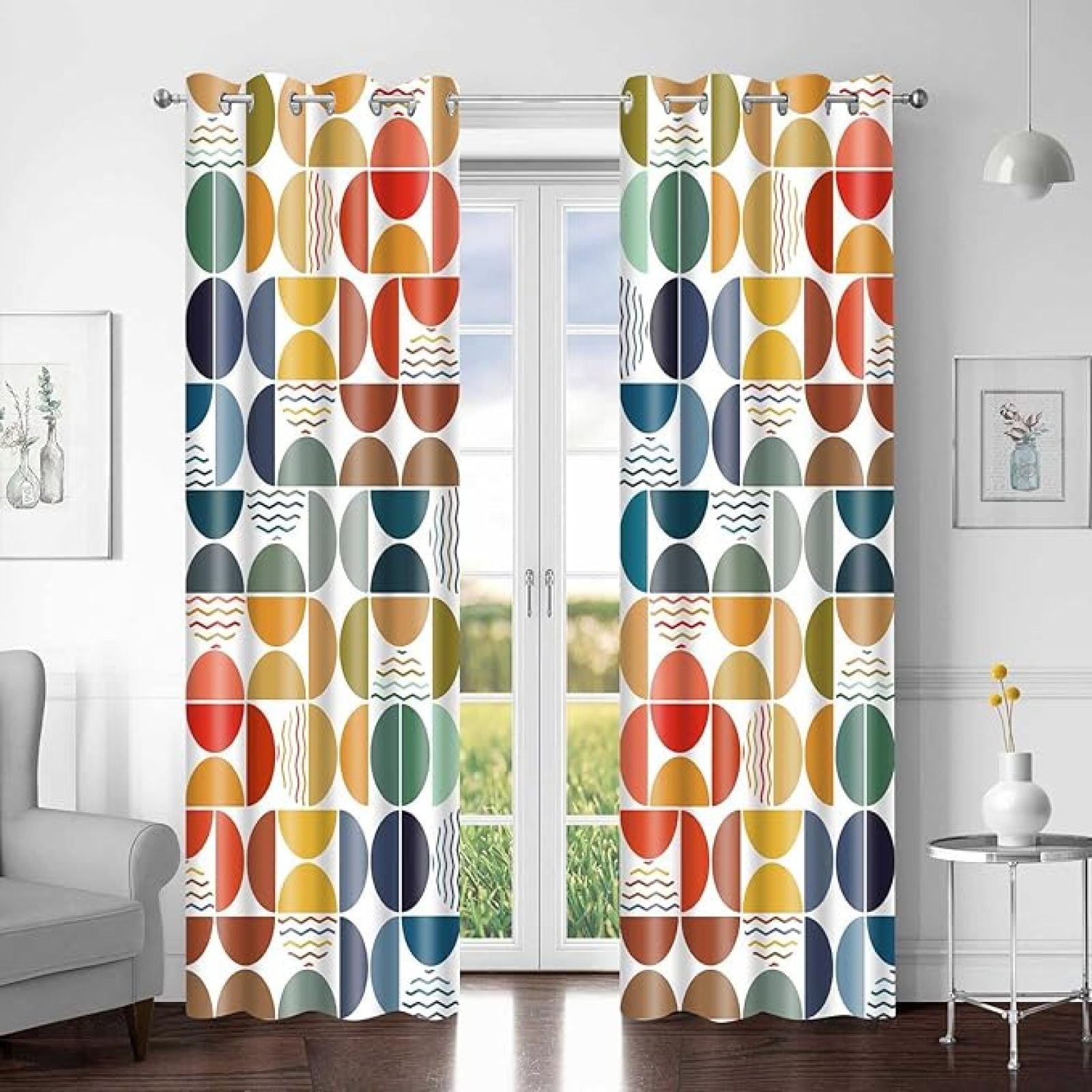 Mid Century Modern Living Room Curtains, Abstract Colorful Geometric ...
