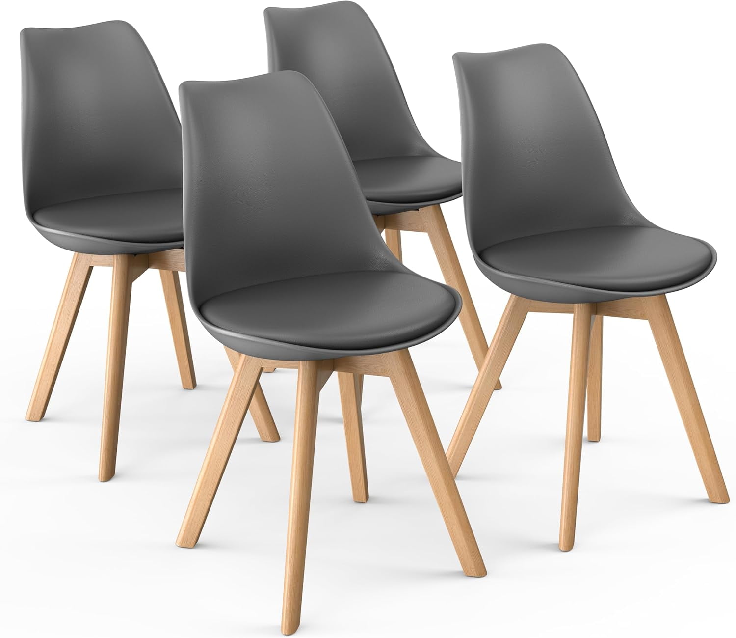 Mid-Century Modern Lounge Chair Set of 4 - High Back Rest, Soft Padded ...