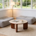 Mid-Century Modern Low Coffee Table, 31.5" Round Solid Wood Tripod with ...