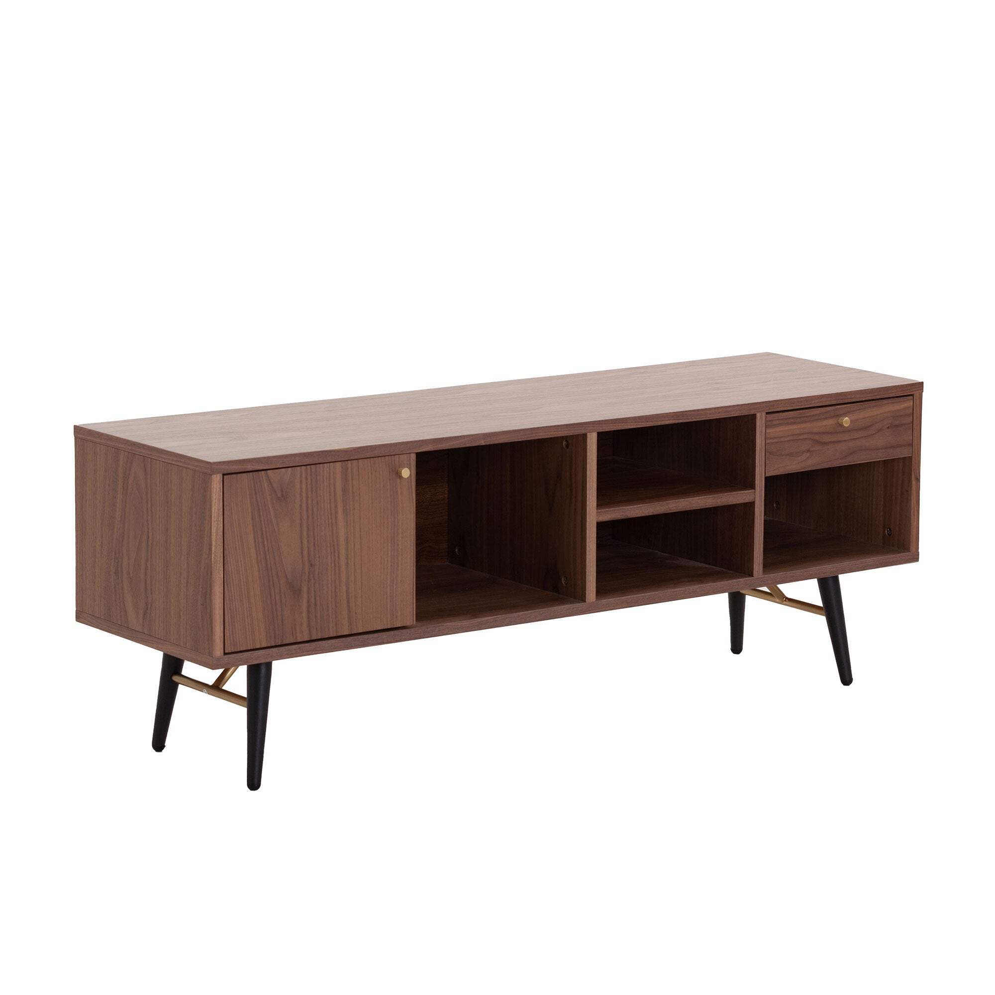 Mid Century Modern Low Profile Media Console Tv Stand, Walnut Walnut ...