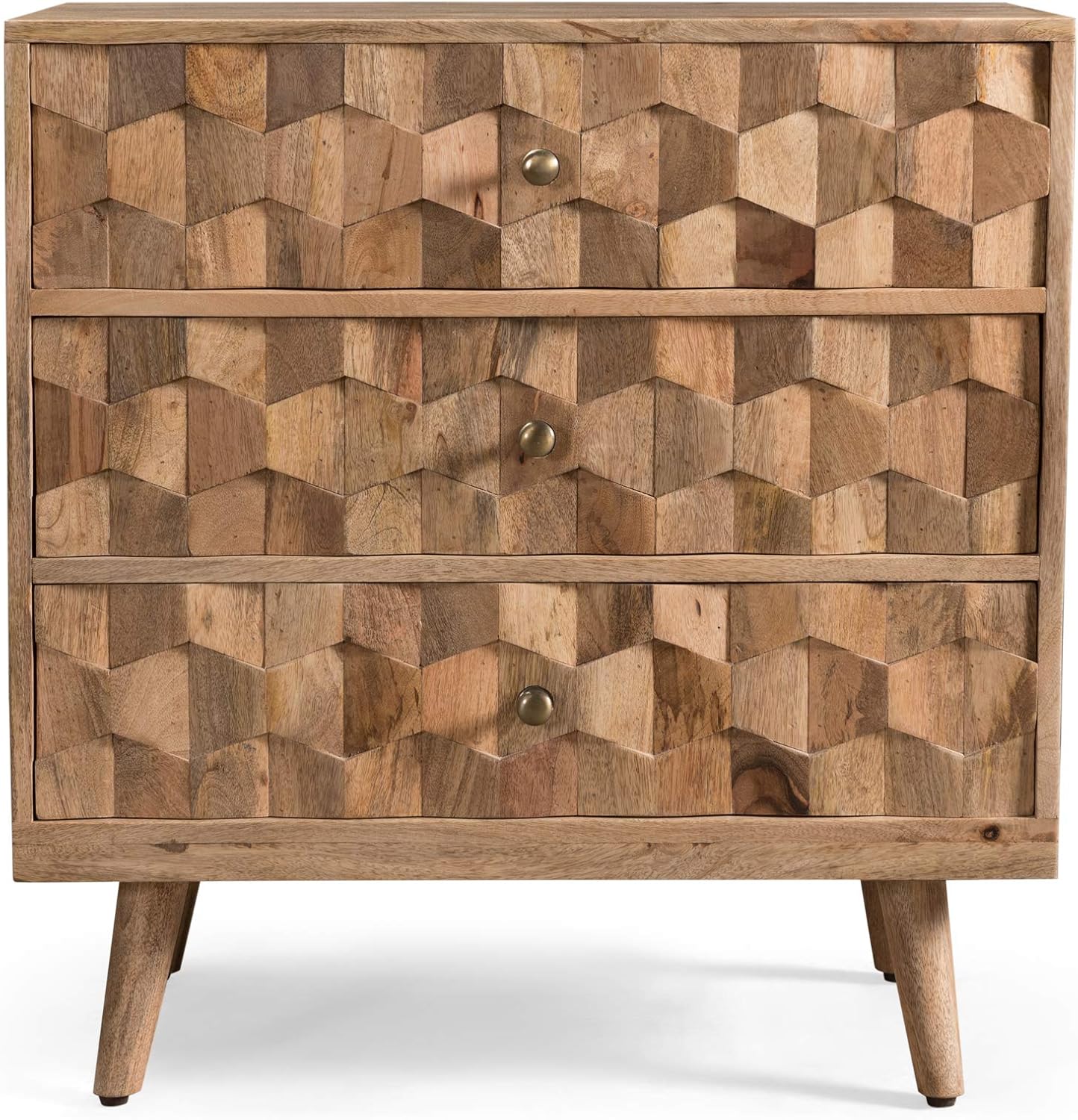 Mid-Century Modern Mango Wood 3 Drawer Chest, Natural - Walmart.com