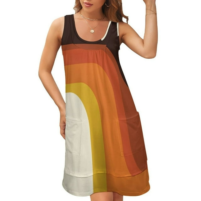 Mid-Century Modern Meets 1970s Orange Sleeveless U-Neck Fake Two Piece ...