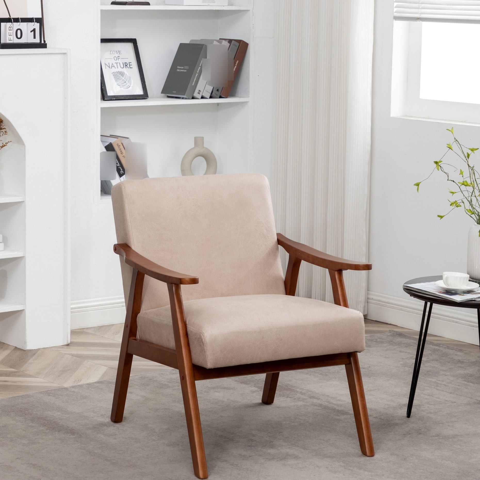 Mid-Century Modern Microfiber Accent Chair, Light Camel | Durable ...