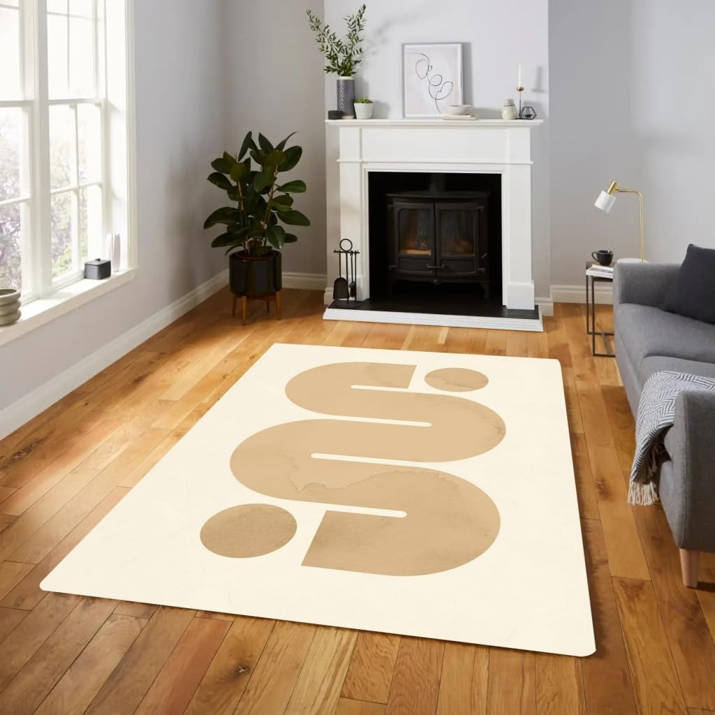 Mid Century Modern Minimalist Arch Lines Area Rugs Beige Brown Abstract ...