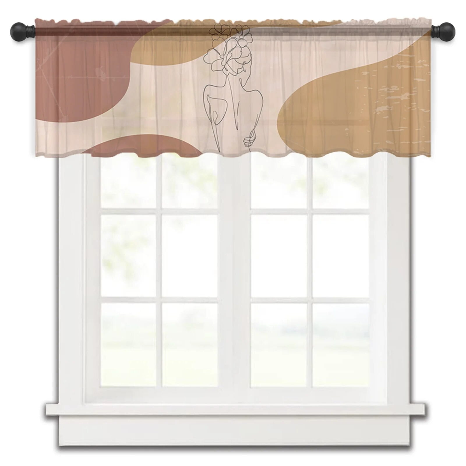 Mid Century Modern Minimalist Art Rod Pocket Short Curtain Half-Curtain ...