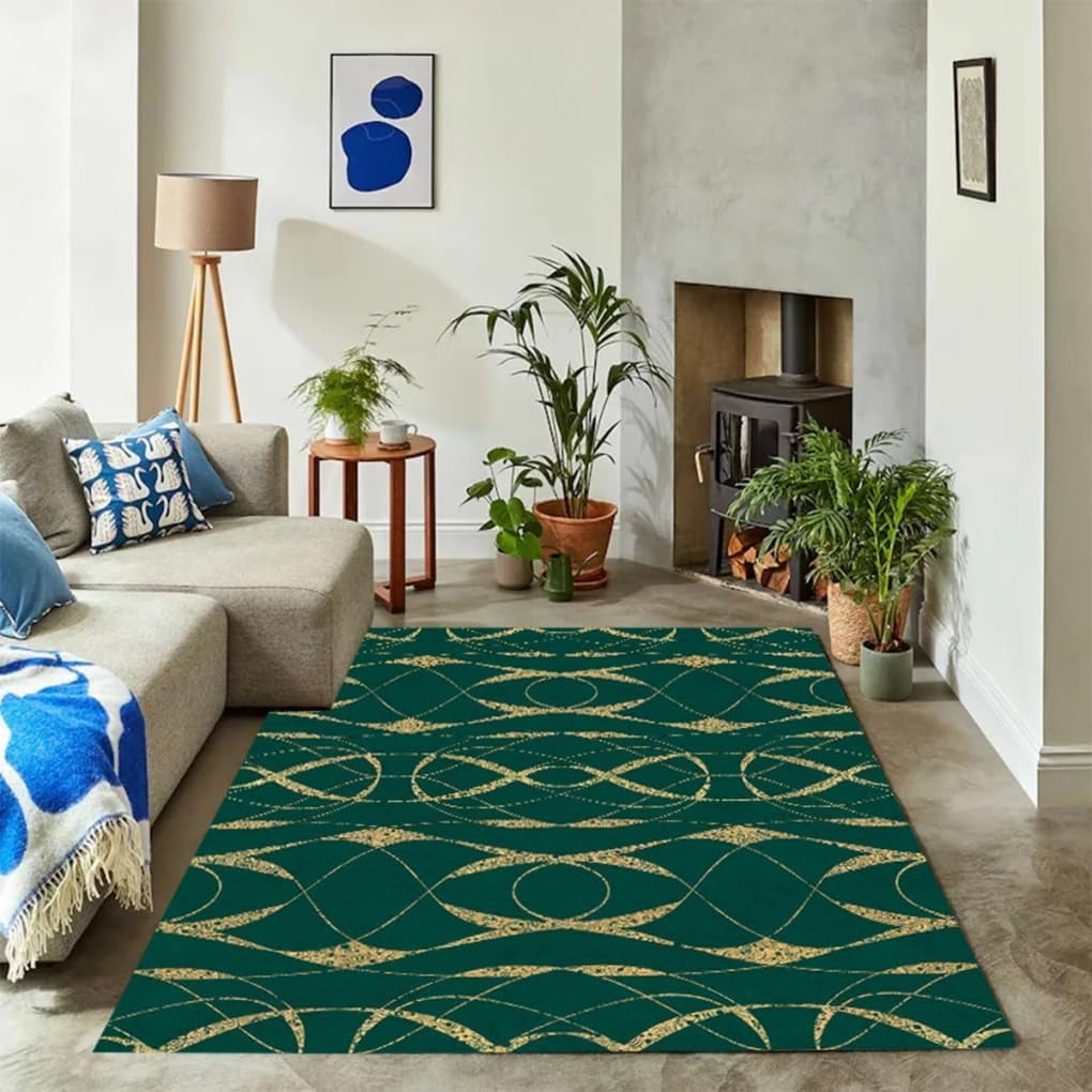 Mid Century Modern Minimalist Lines Emerald Green Gold Area Rugs ...