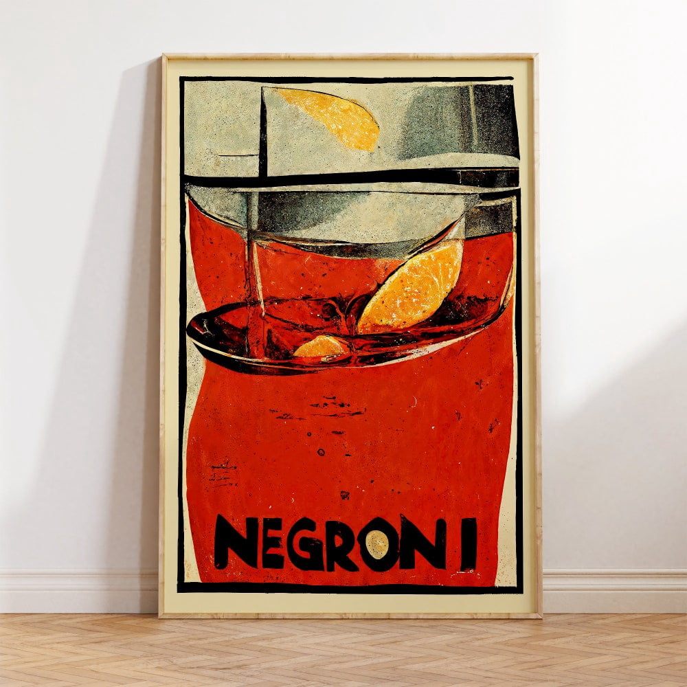 Mid-Century Modern Negroni Poster, Vintage Liquor Ad Print, Retro Bar ...