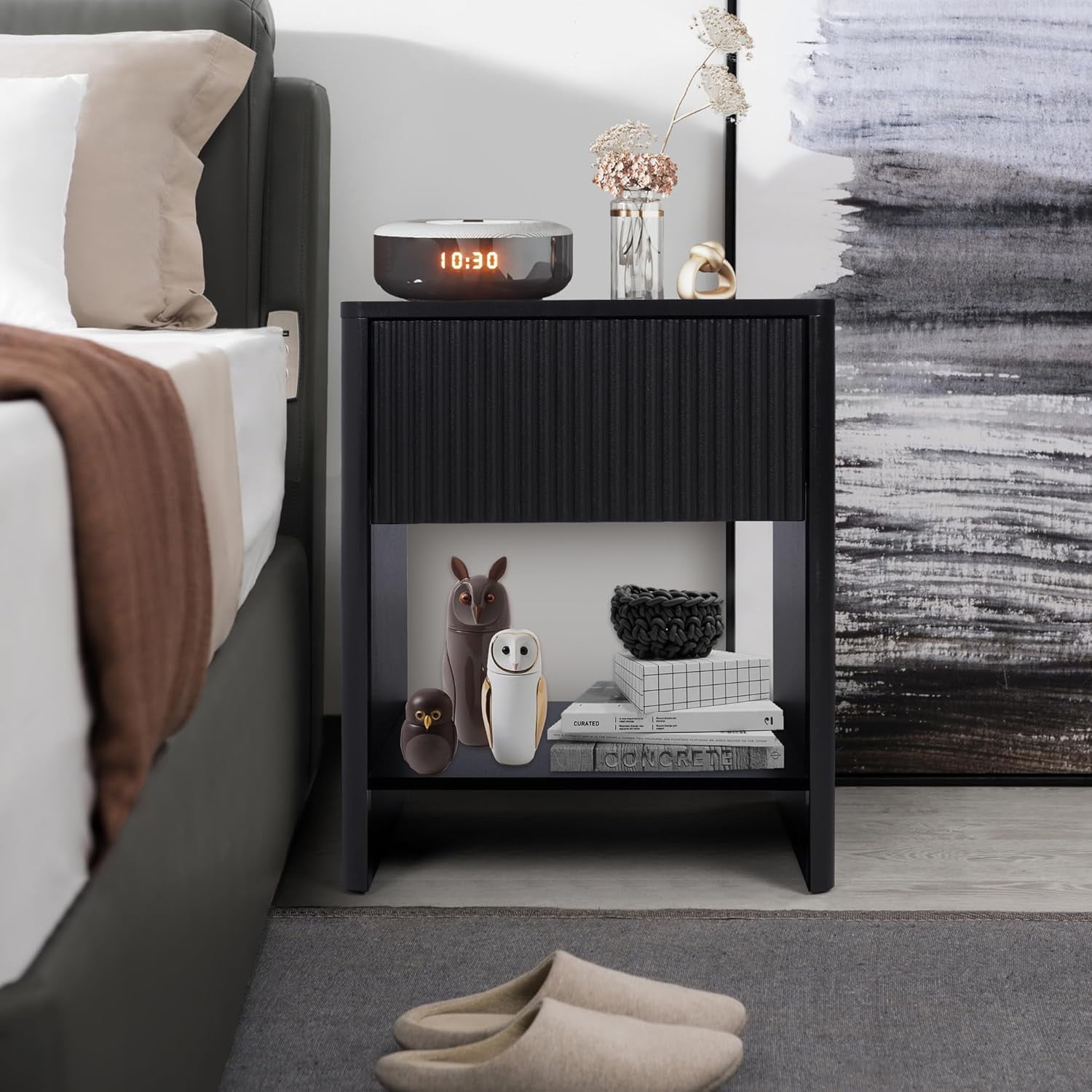 Mid Century Modern Night Stand with Drawer, Black Nightstand for ...