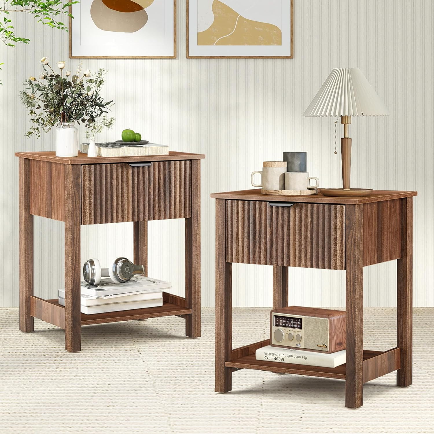 Mid Century Modern Night Stand with Drawer, Farmhouse Nightstand for ...