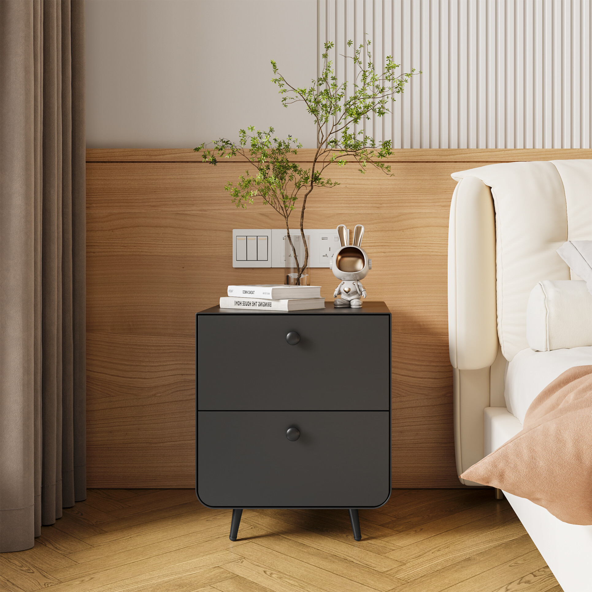 Mid Century Modern Nightstand, Bedside Table with 2 Drawers, Bedside ...