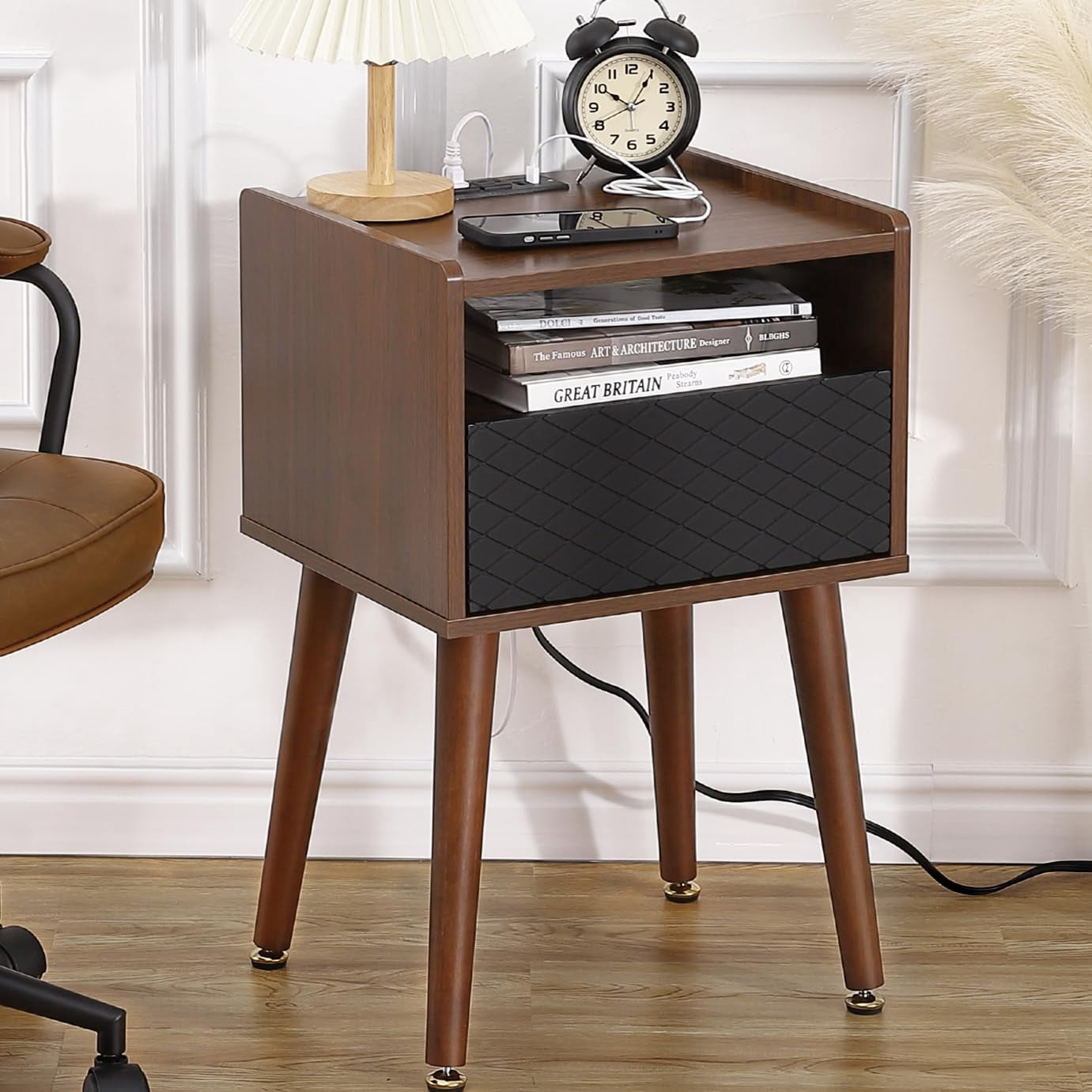 Mid Century Modern Nightstand with Charging Station and USB Ports ...