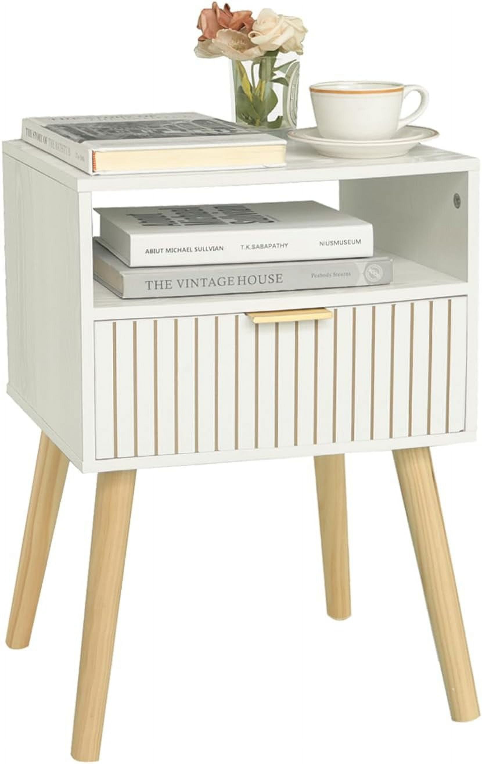 Mid Century Modern Nightstand with Charging Station, Wood Bedside Table ...