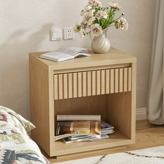 Alohappy Mid Century Modern End Table with Sliding Tambour Door, Fluted ...