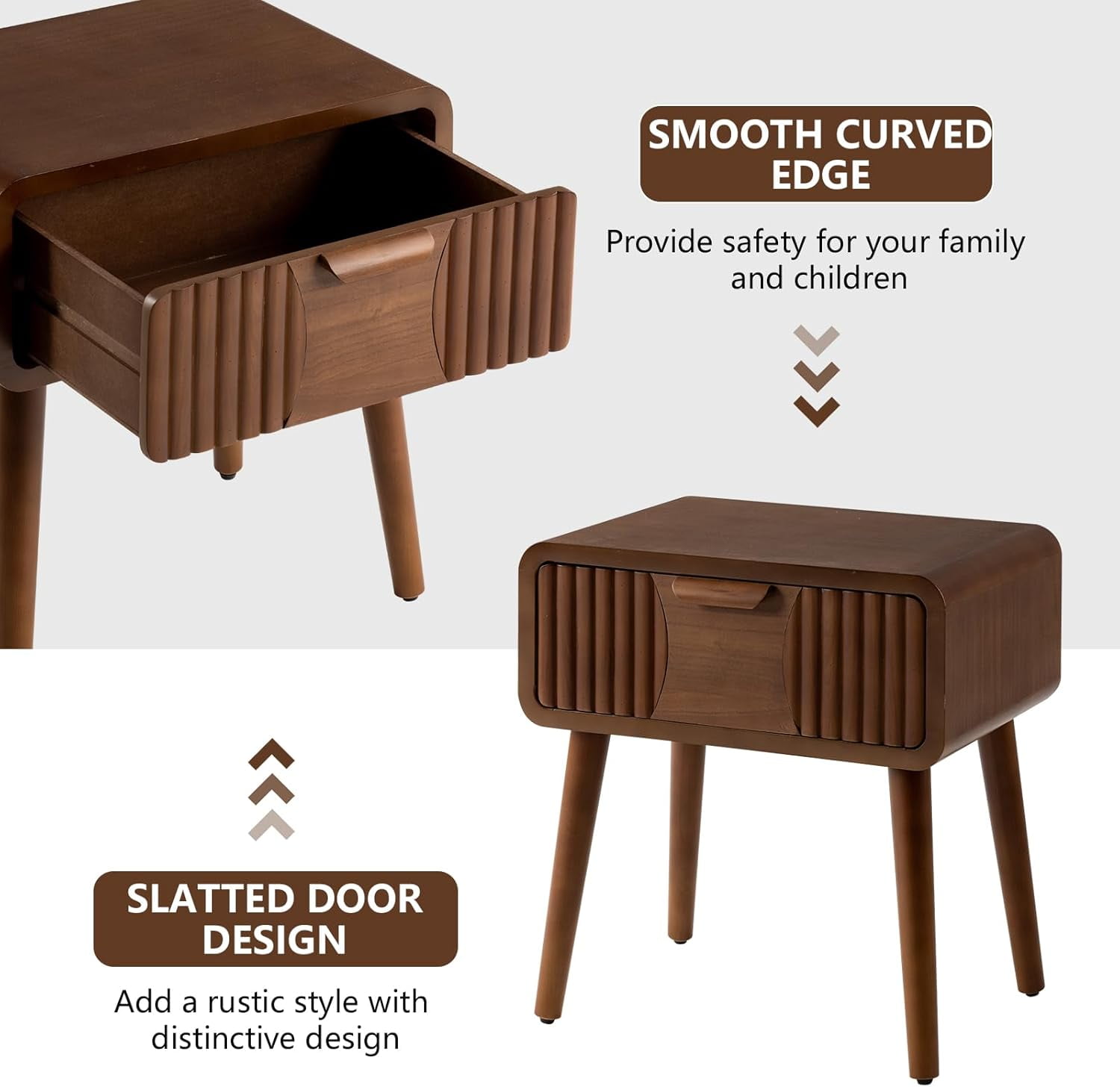 Mid Century Modern Nightstand, MCM Vintage Bedside Table with Storage ...