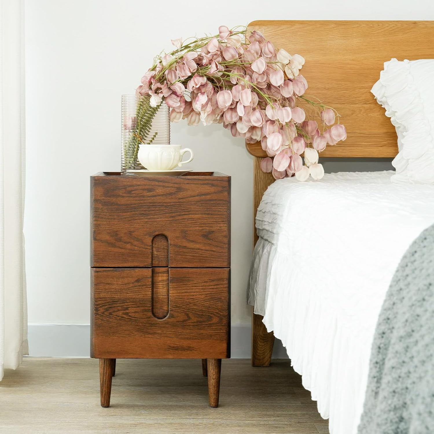 Mid Century Modern Nightstand, Solid Wood Night Table, Minimalist ...