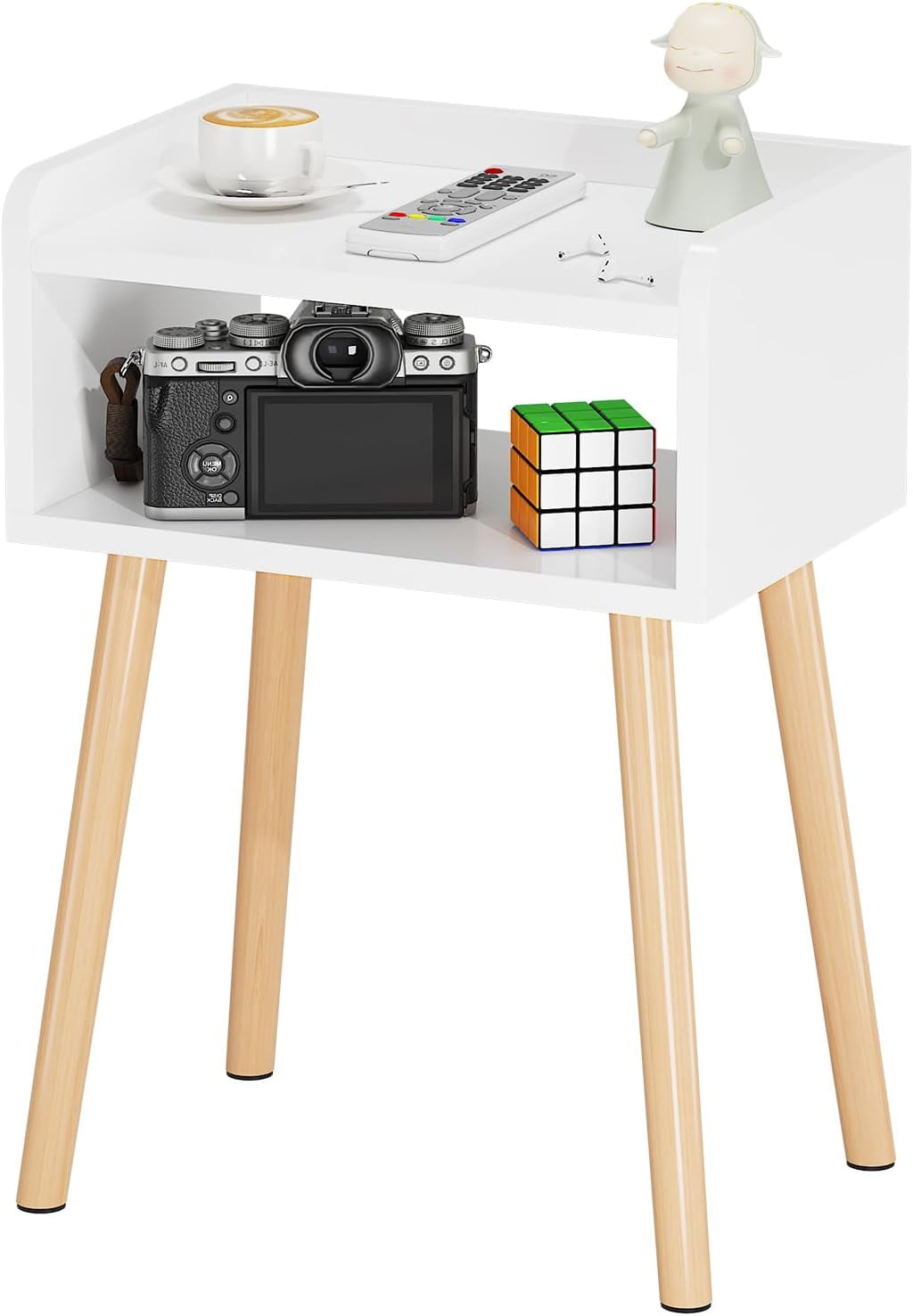 Mid Century Modern Nightstand, White Wood Bedside Table, Tall End Side ...