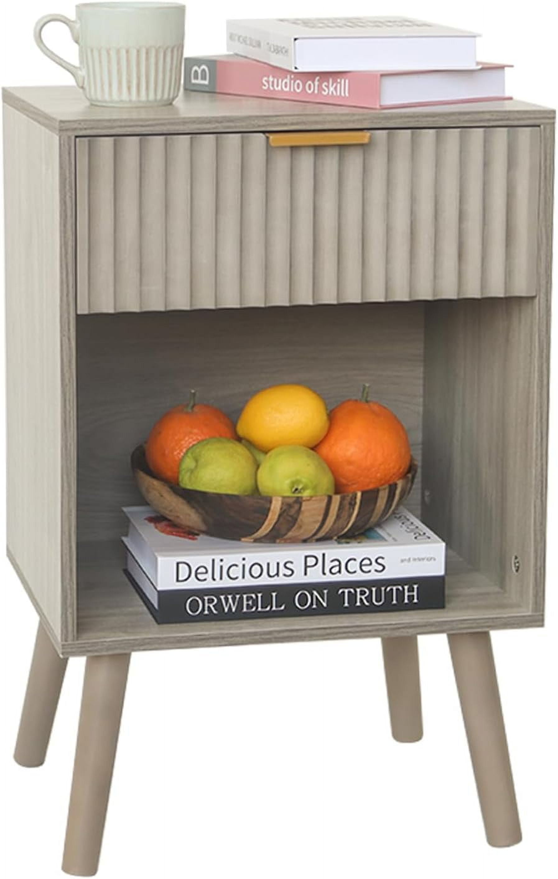 Mid Century Modern Nightstand, Wood Bedside Table with Drawer and ...