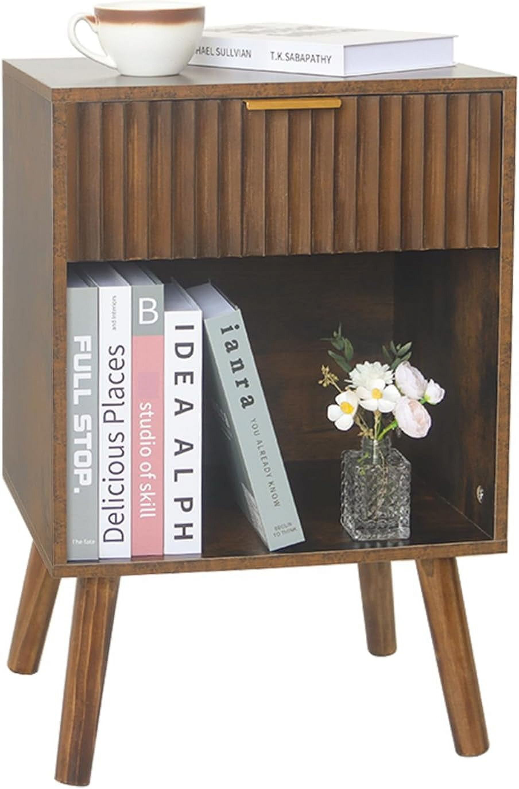 Mid Century Modern Nightstand, Wood Bedside Table with Drawer and ...