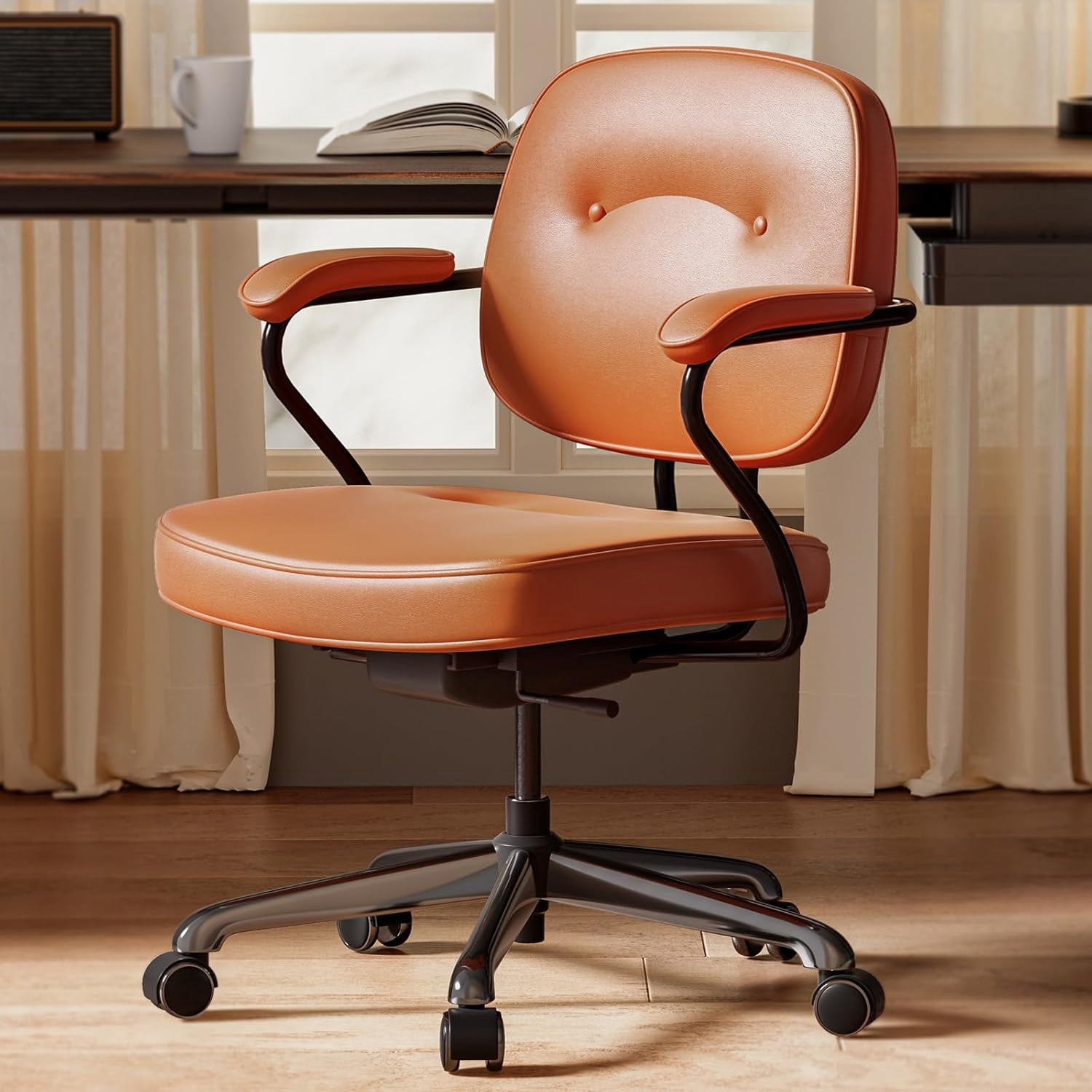 Mid Century Modern Office Chair Faux Leather Ergonomic Desk Chair ...