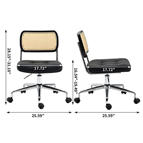 Mid-Century Modern Office Chair with Wheels, Armless Leather Desk Chair Rattan Chair ...