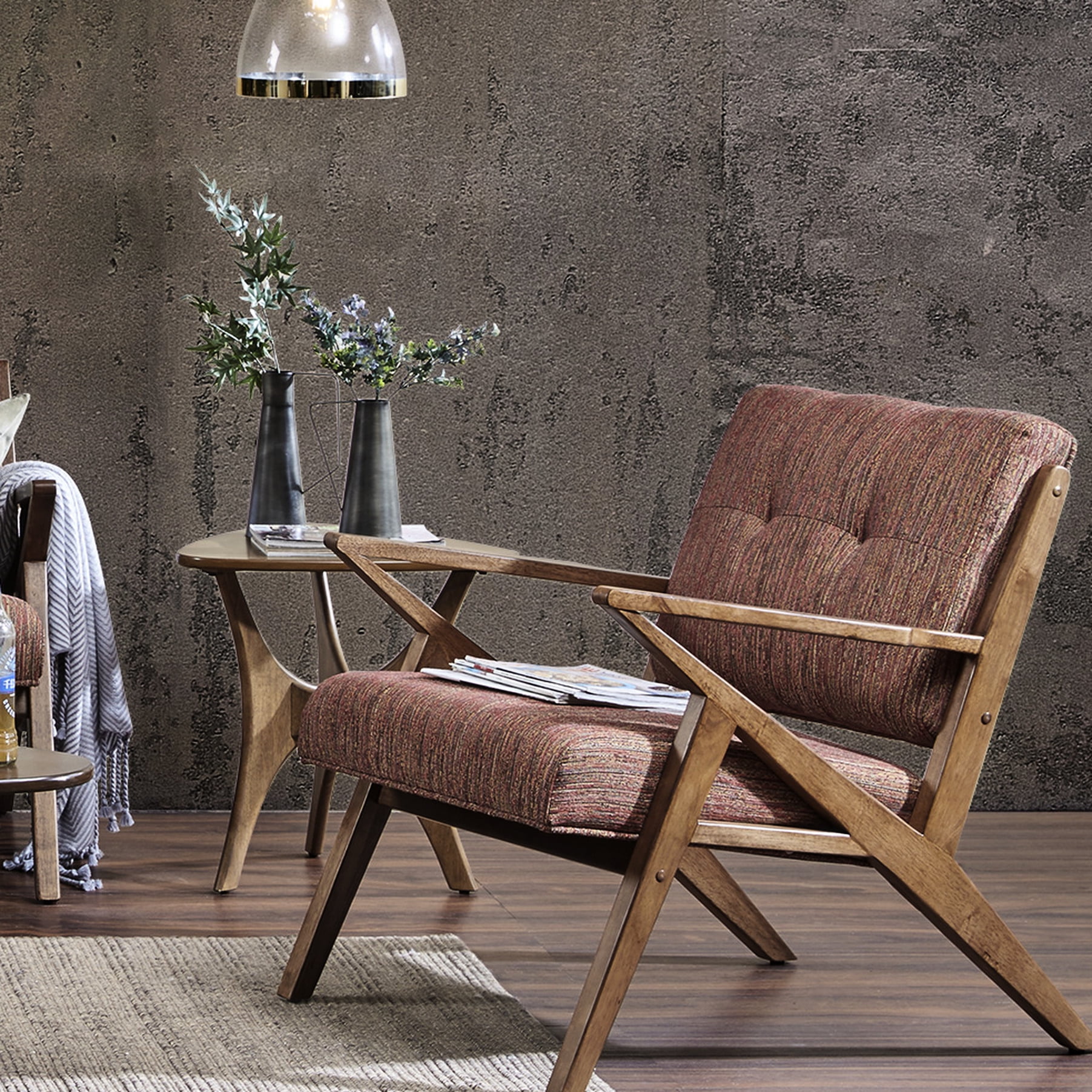 Mid Century Modern Orange Lounge Chair, Solid Wood Construction ...