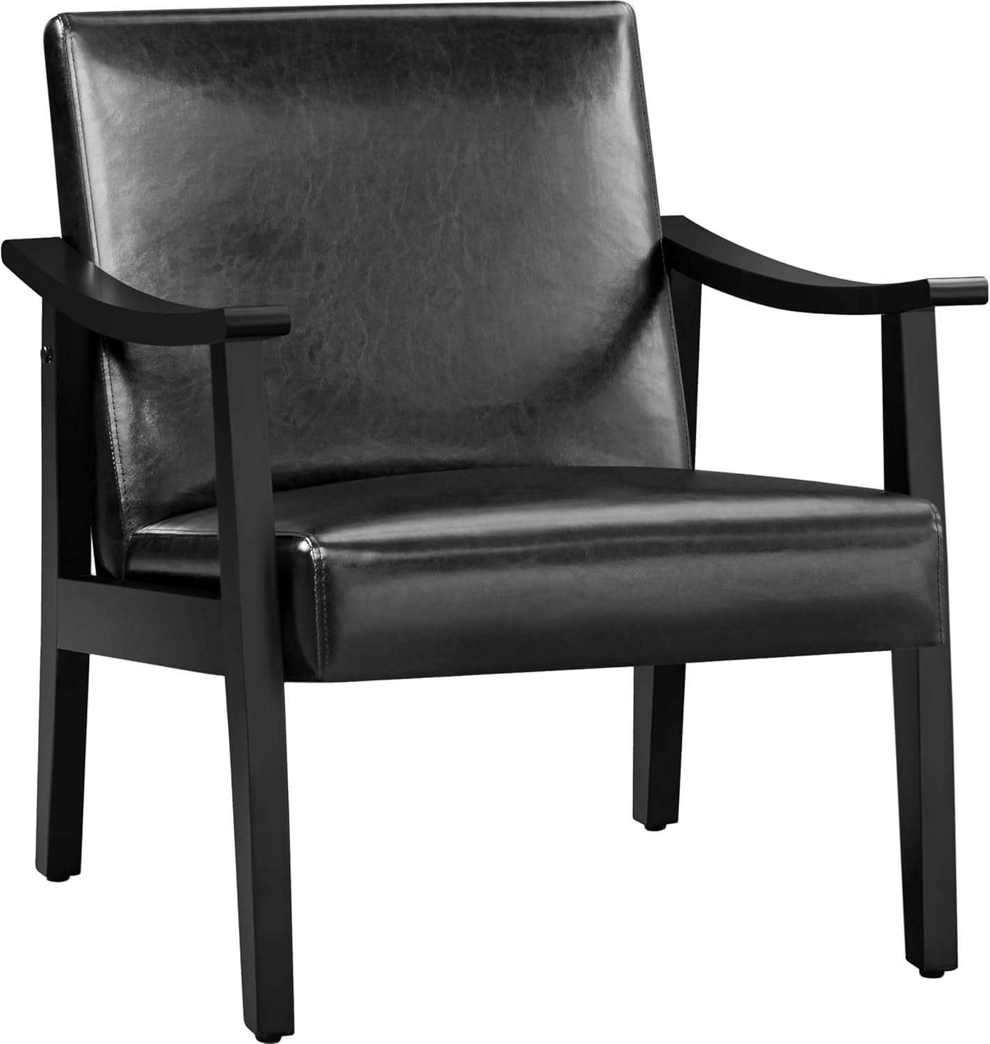 Mid-Century Modern PU Leather Accent Chair with Solid Wood Legs, High ...