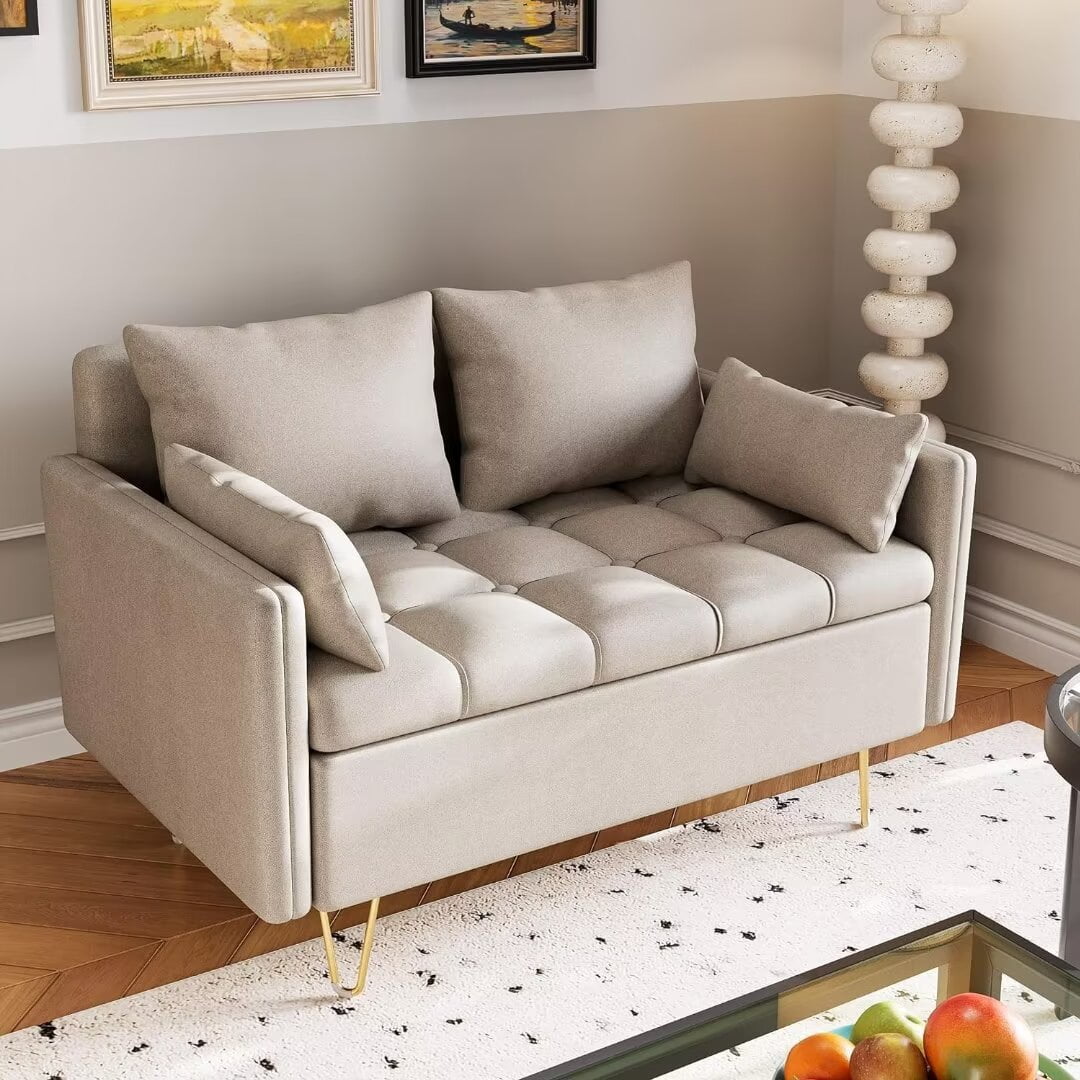 CuisinSmart Mid-Century Modern Faux Leather Button Tufted Loveseat with ...