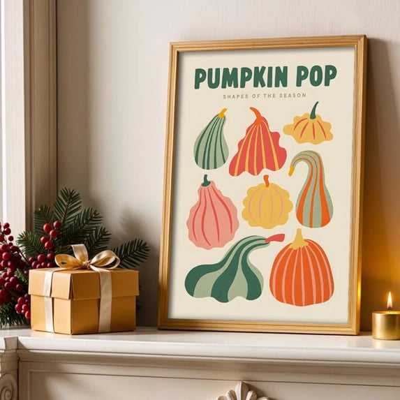 Mid Century Modern Pumpkin Poster Retro Fall Harvest Wall Art Home ...