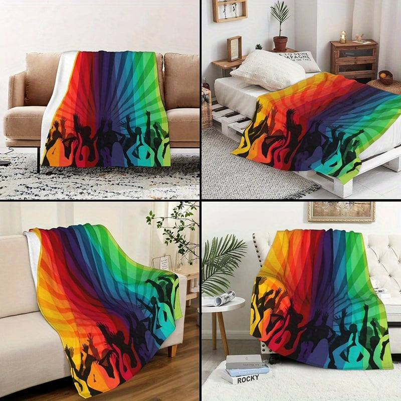 Mid-Century Modern Rainbow Pride Throw Blanket - Soft Knitted Polyester ...
