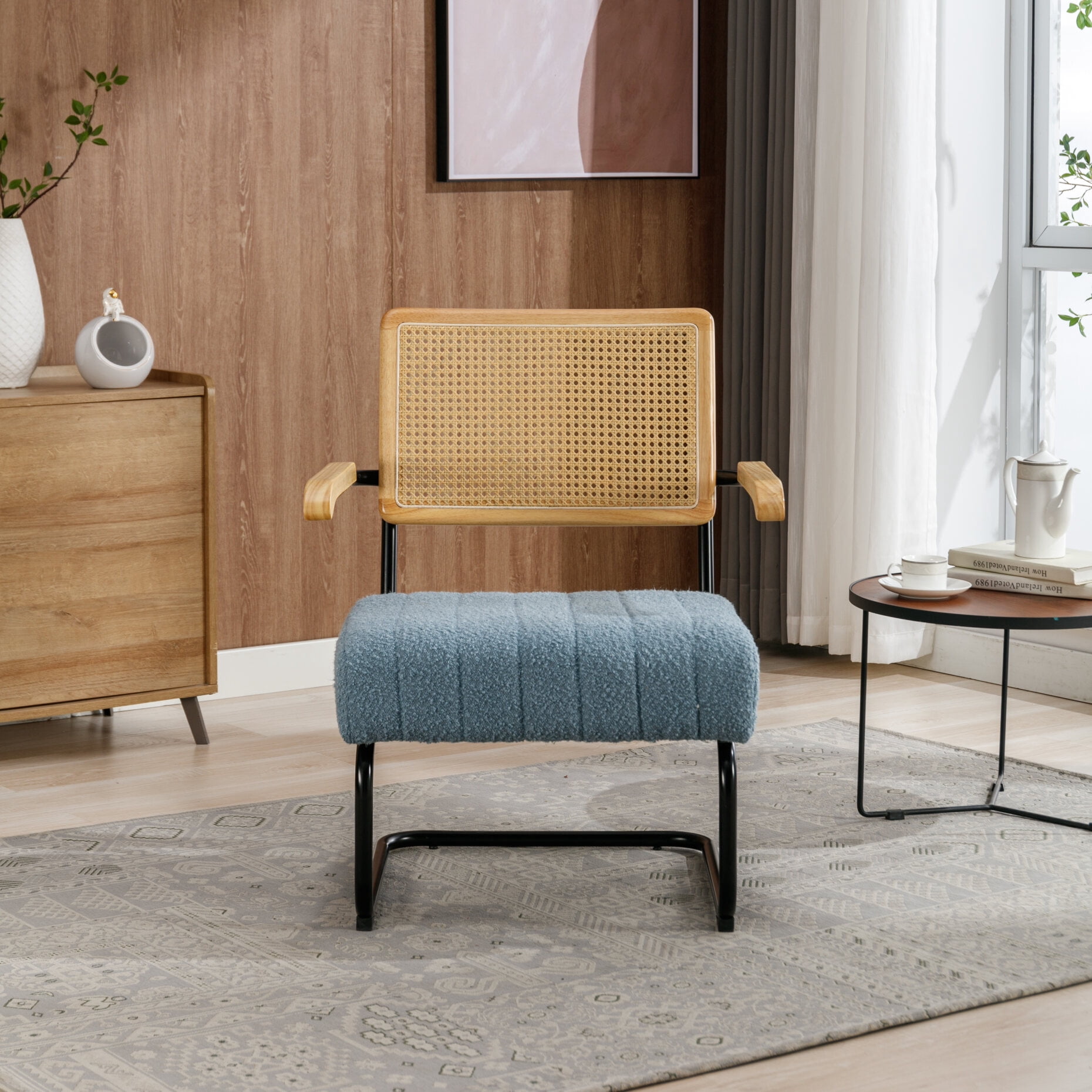 Mid-Century Modern Rattan Accent Chair with Metal Frame, Premium High ...