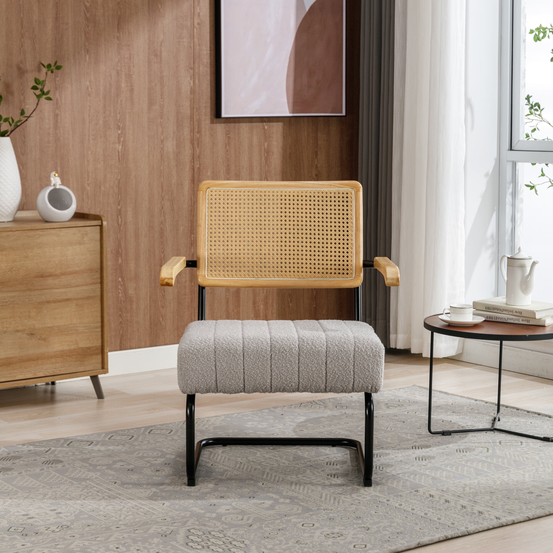 Mid-Century Modern Rattan Accent Chair with Metal Frame, Premium High ...