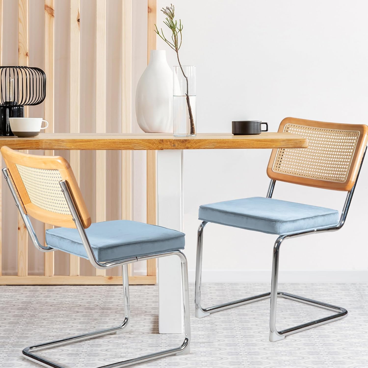 Mid-Century Modern Rattan Dining Chair with Cane Backrest and Chrome ...