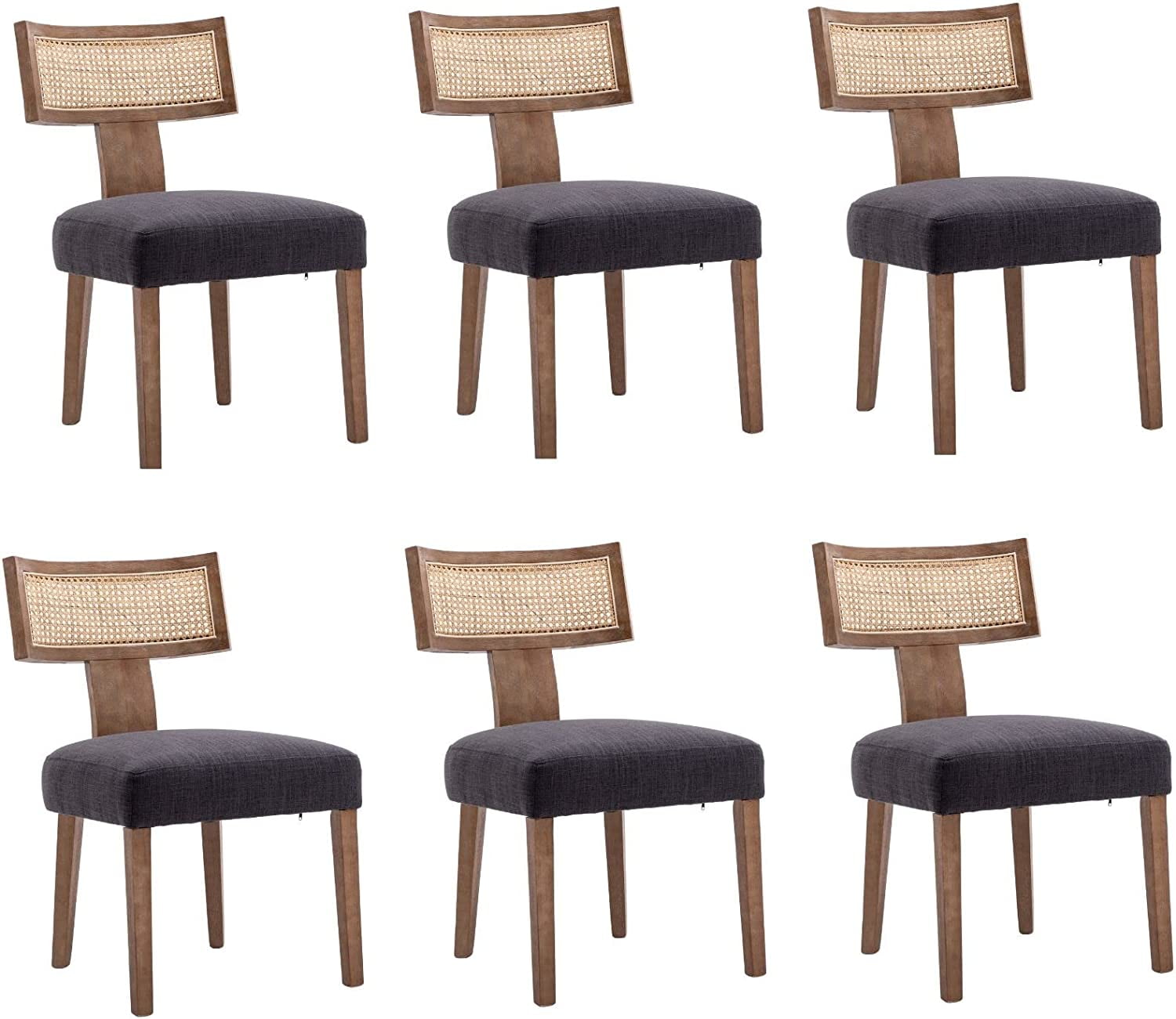 Mid Century Modern Rattan Dining Chairs Set of 6, Farmhouse Linen ...