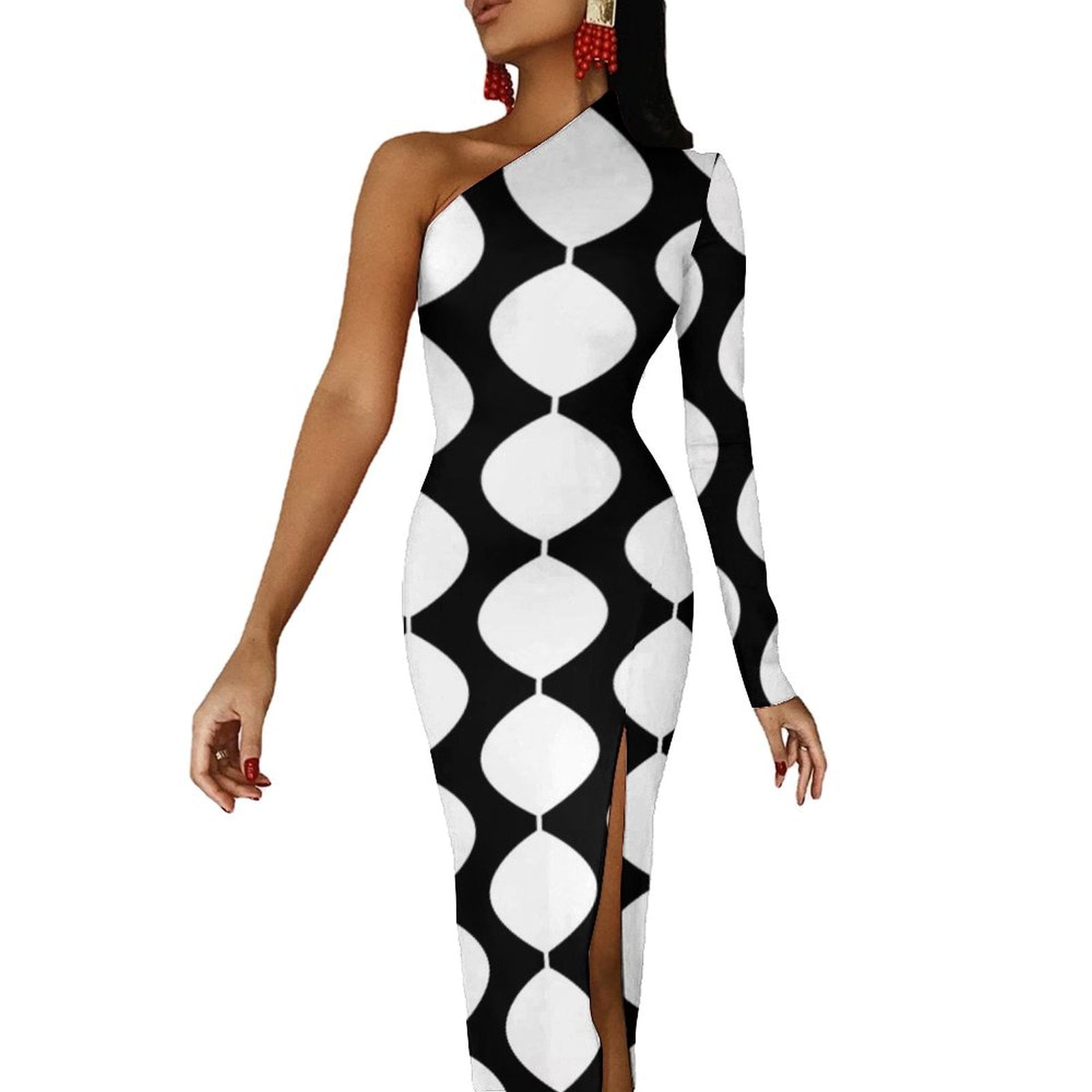 Mid Century Modern Retro 60s Waves Pattern (White) Half Dleeve Split ...