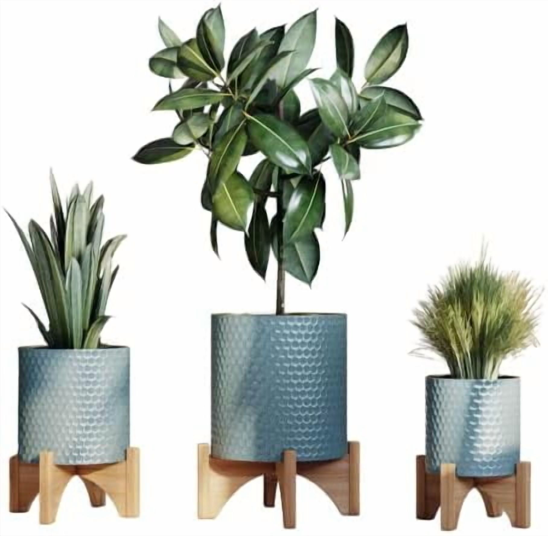 Mid-Century Modern Rhys Honeycomb Embossed Planter Pot with Arch Wood ...