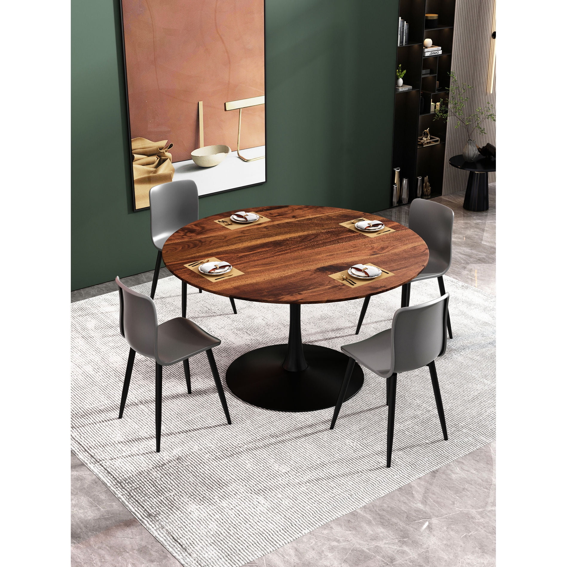 Mid-Century Modern Round Table | Clear Texture & Neutral Finish, Fits ...