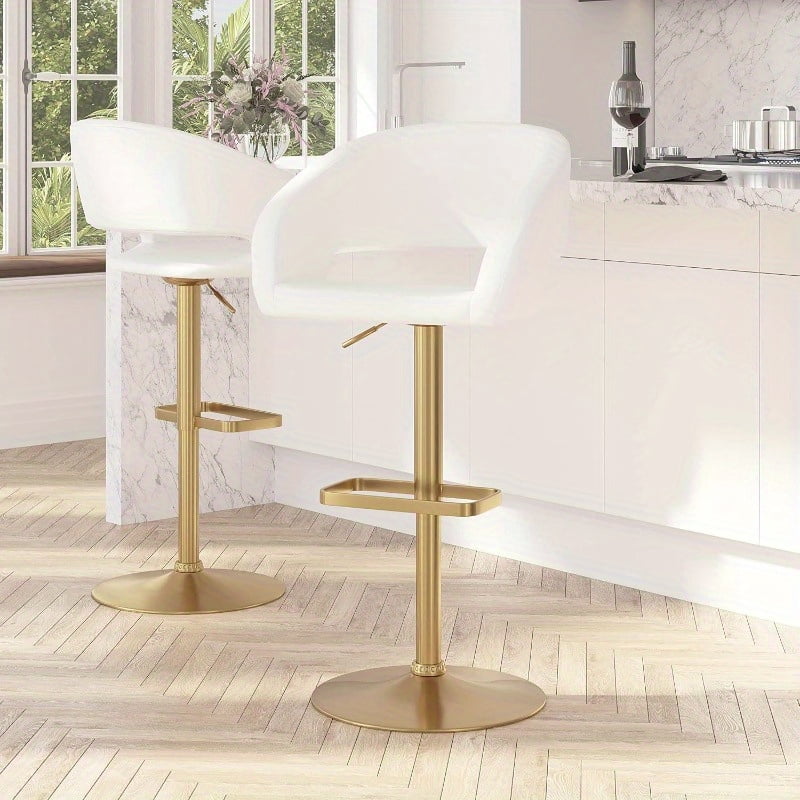 Mid Century Modern Rounded Mid-Back Bar Stool - White Vinyl Upholstery ...