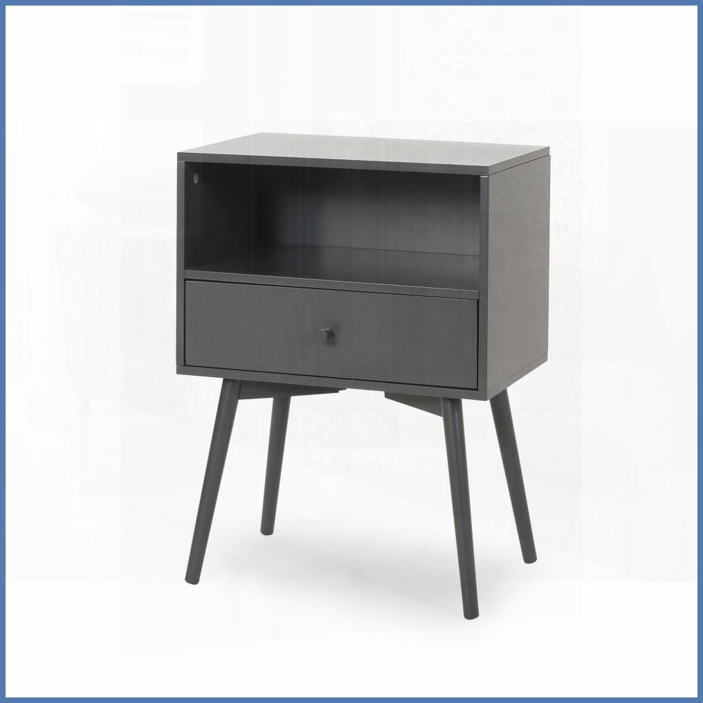Mid-Century Modern Rubberwood Coffee Table with Storage Drawer & Stable ...