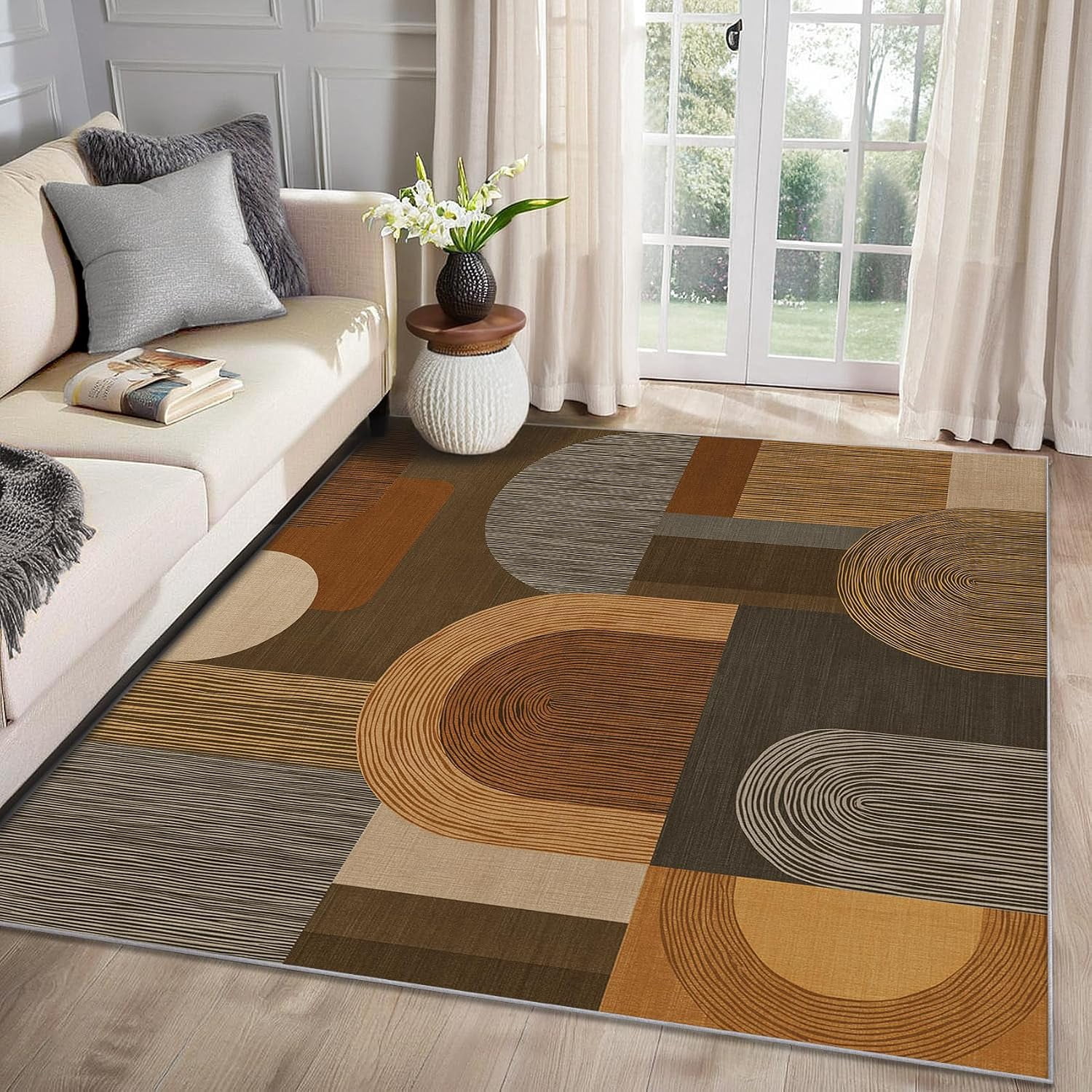 Mid Century Modern Rugs for Living Room ,Geometric Area Rug, Minimalist ...