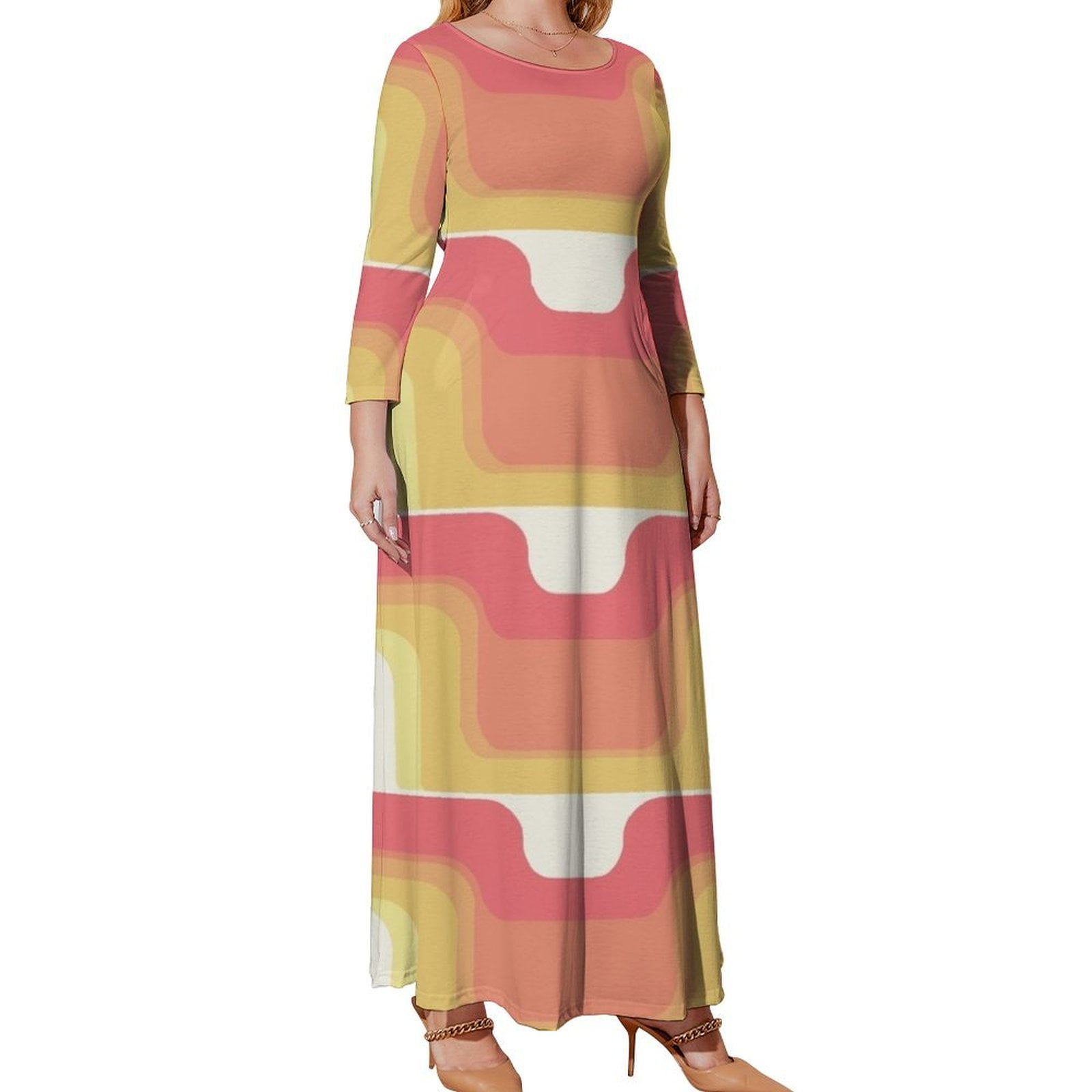 Mid-Century Modern Sherbet Wave Long Sleeved Dress Long dress Women's ...